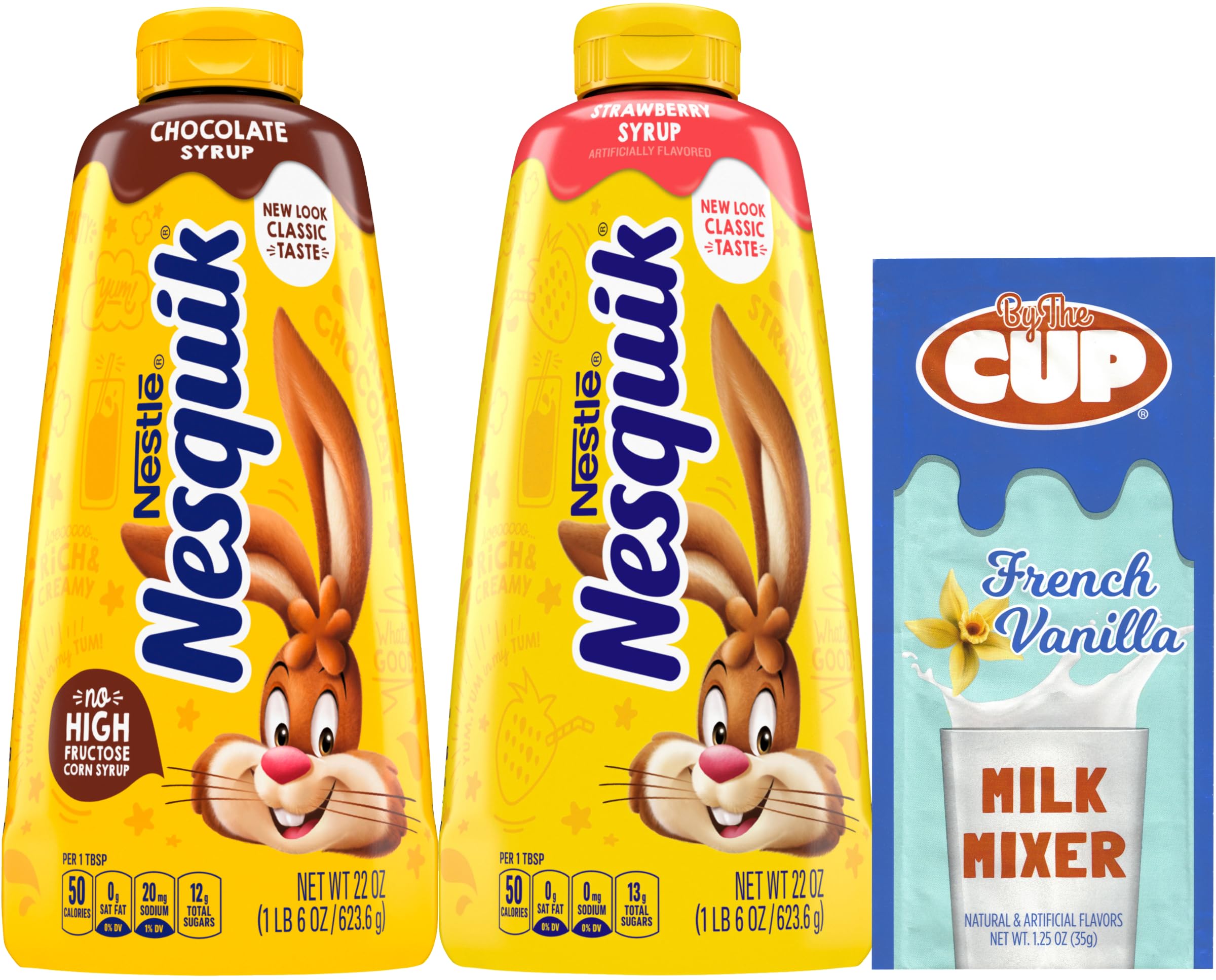 Nesquik Strawberry & Chocolate Syrup Bundle, 22 oz Bottle of each (Pack ...