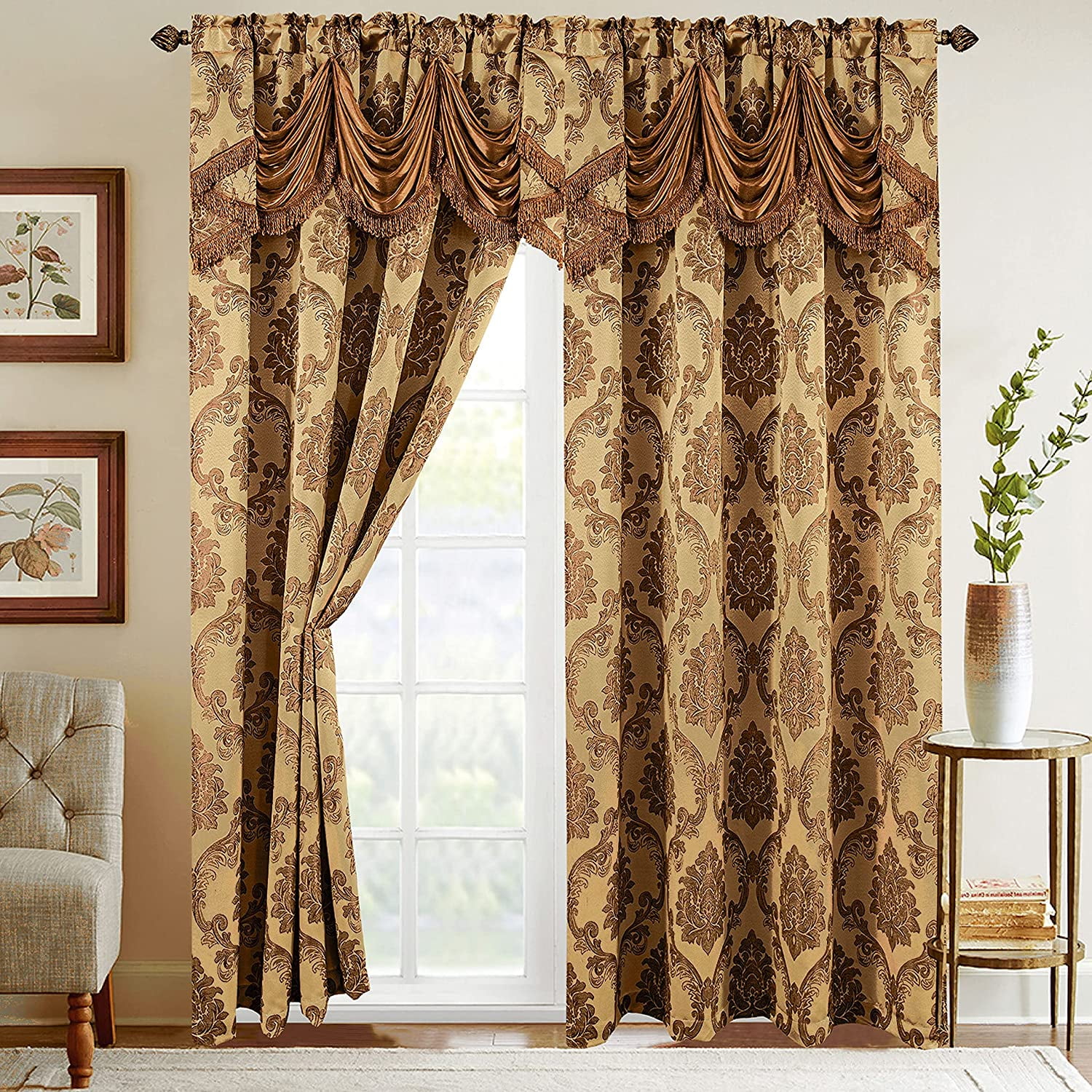 Nesreen Collection 2-Piece Drape Set with Attached Valance, Quality ...