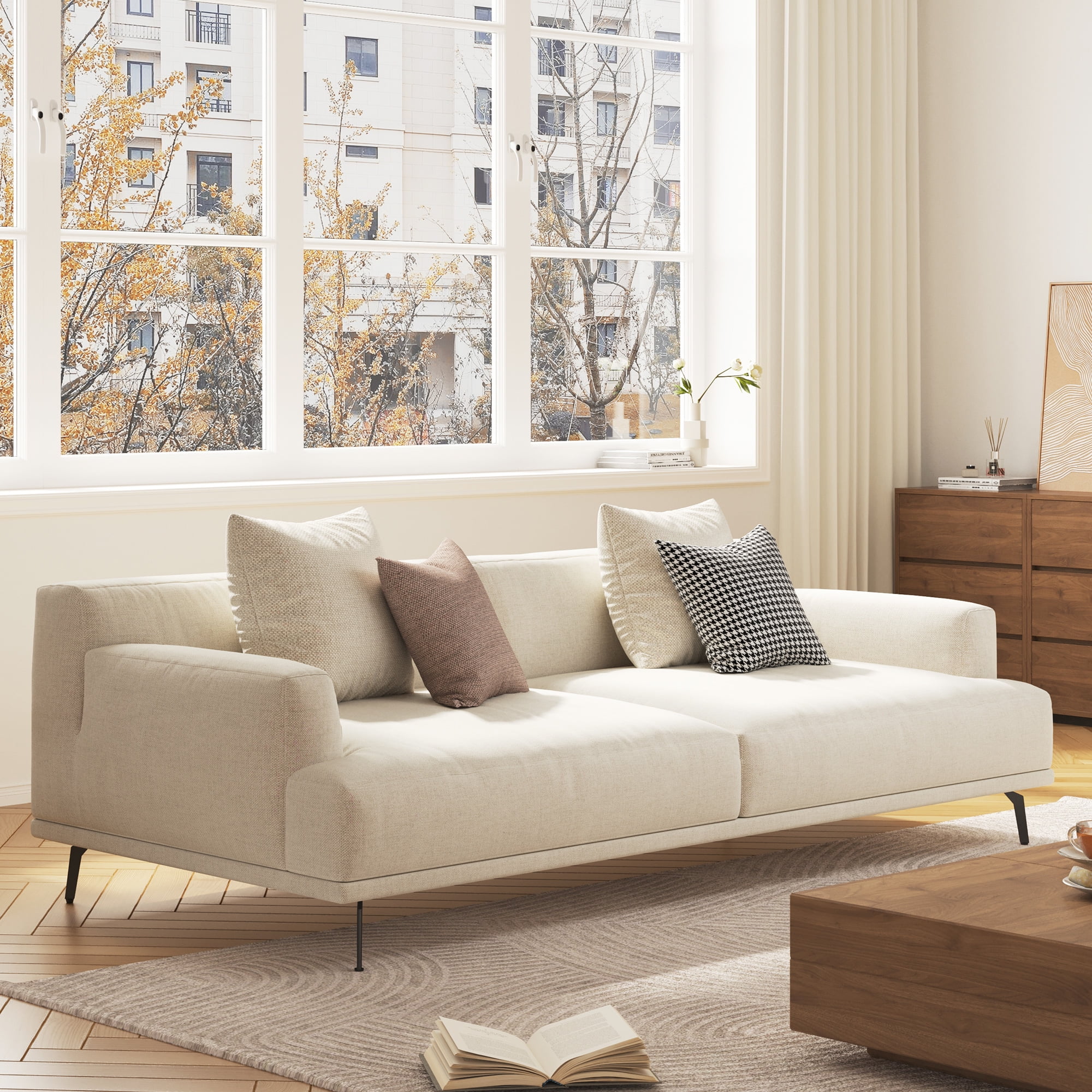 NessCarsti 2-Seater Grey Sofa, Modern Modular Couch with Wooden Frame ...