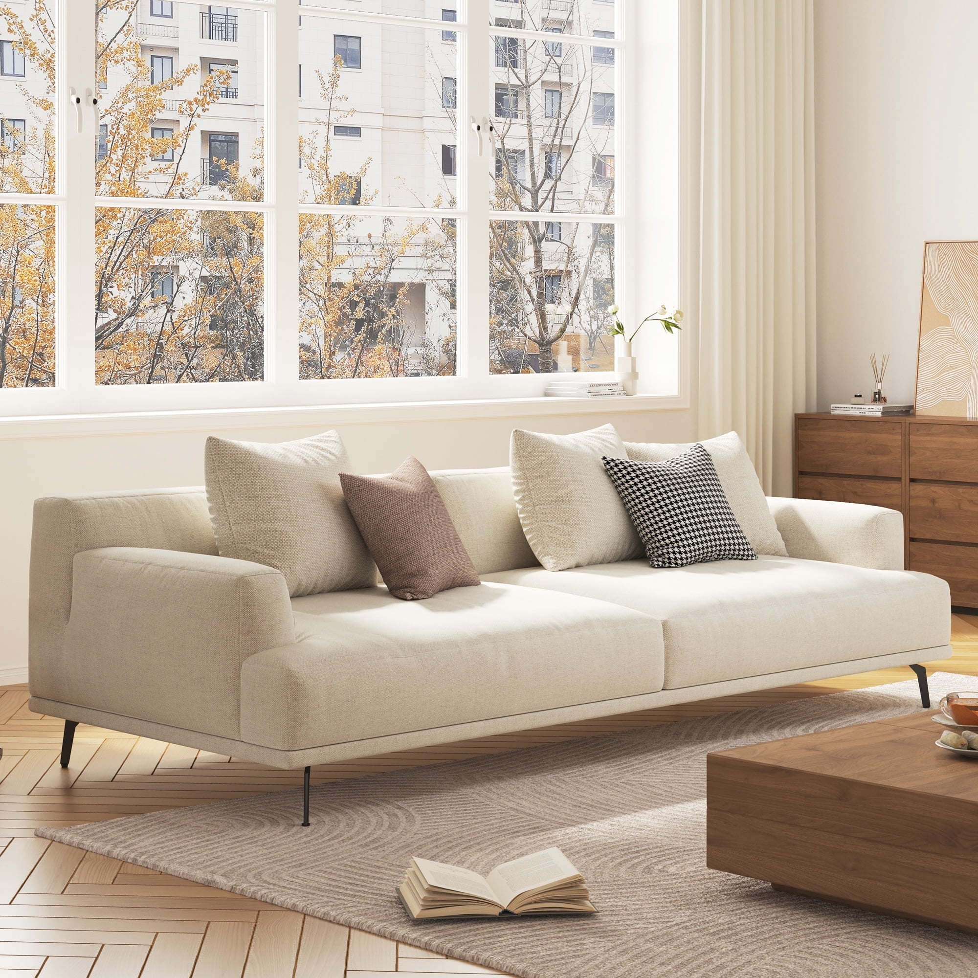 NessCarsti 3-Seater Grey Sofa, Modern Modular Couch with Wooden Frame ...