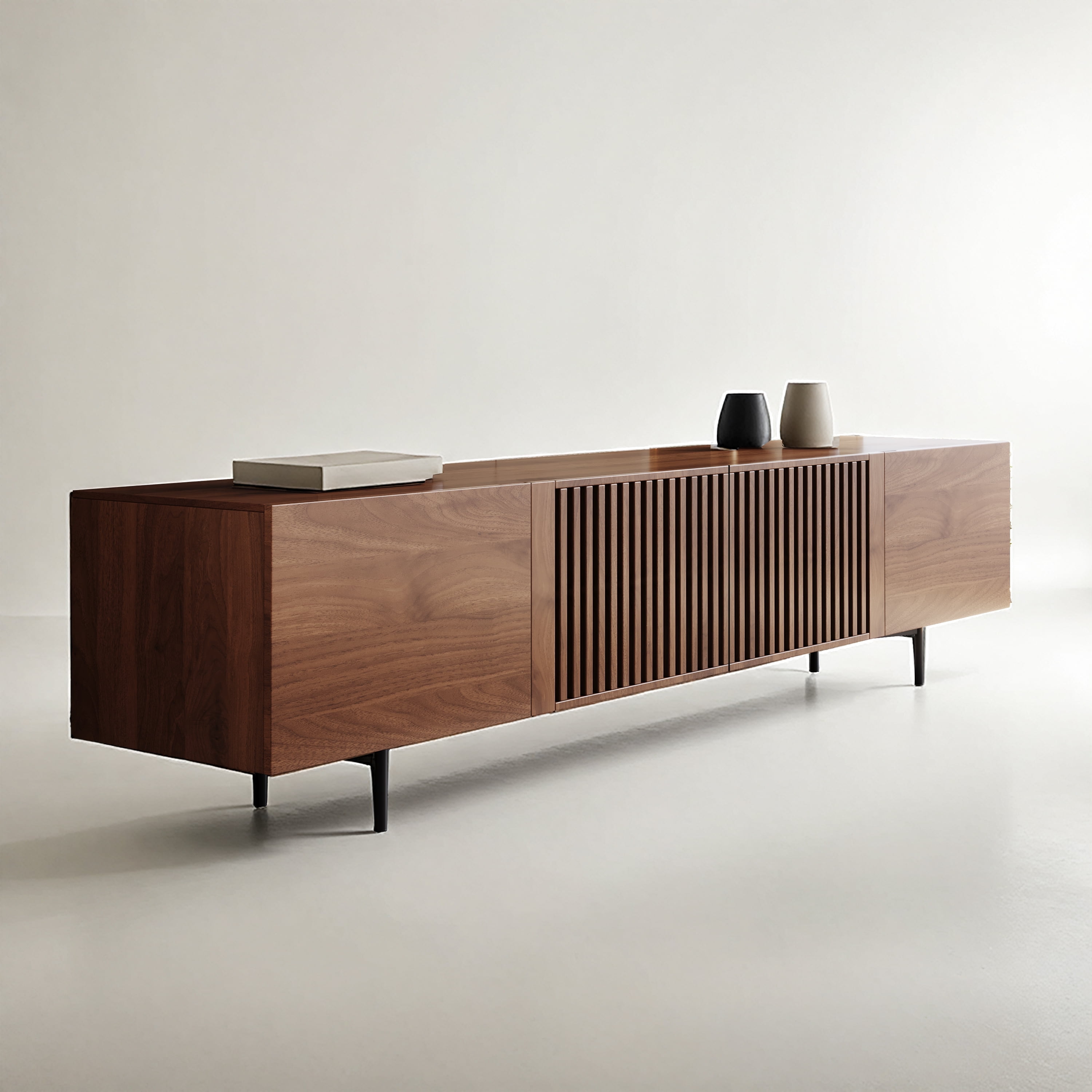 NessCarsti 94.48-Inch TV Stand with 4 Doors & Storage - Mid-Century ...