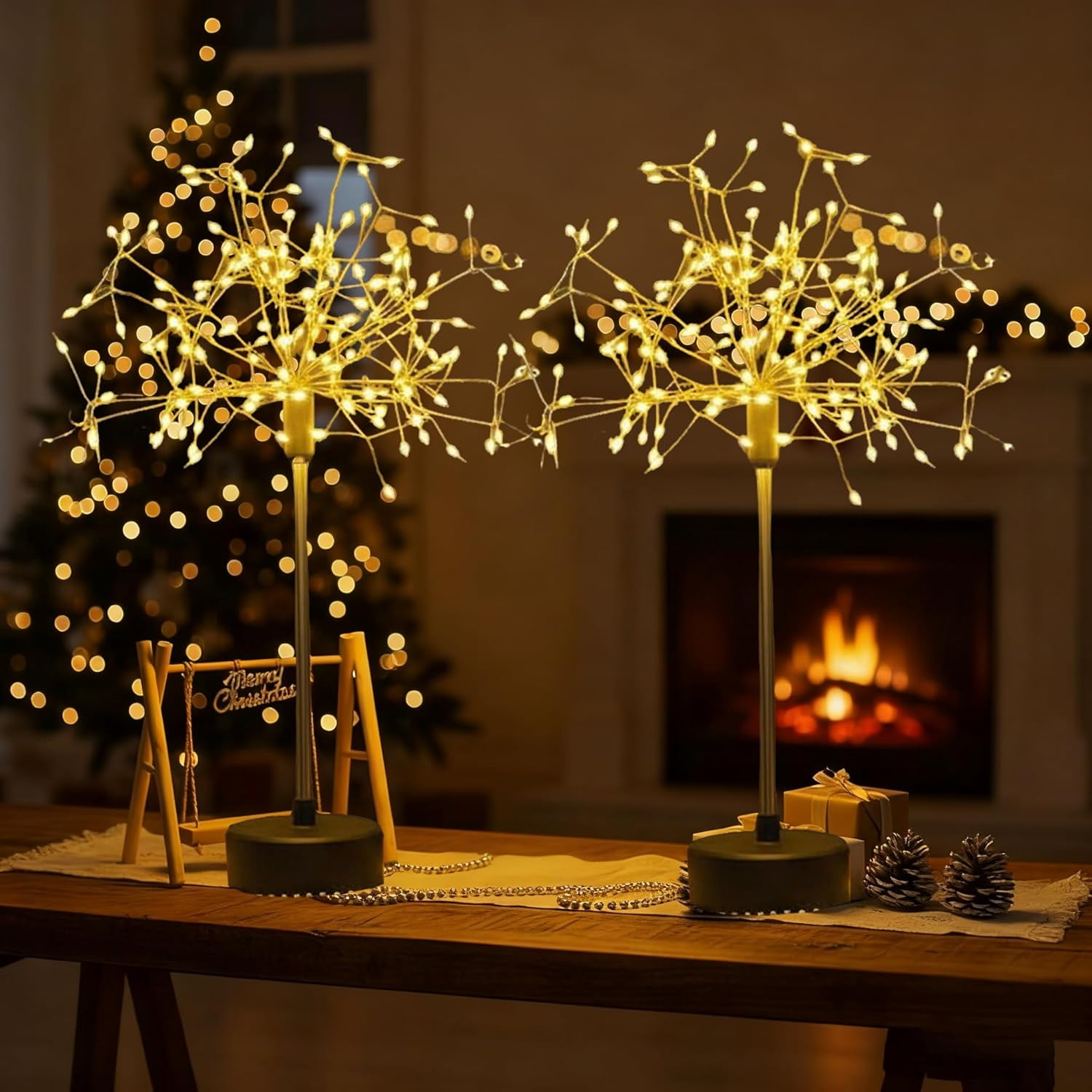 Nest and Flowers Table Lights Fireworks, Led Christmas Mini Table ...