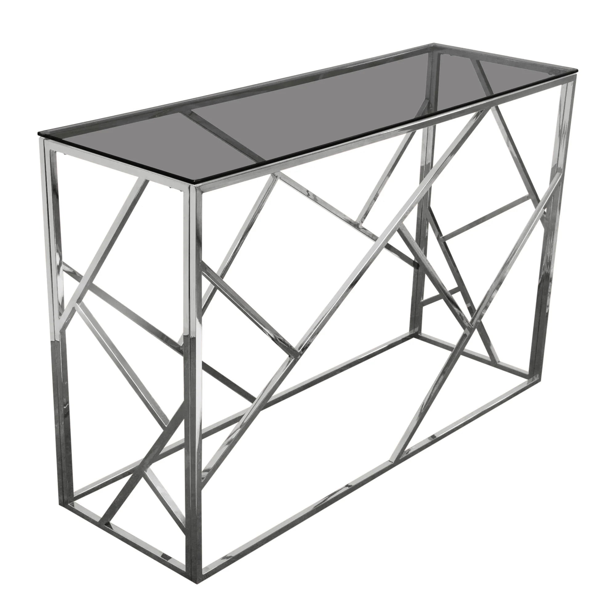Nest Rectangular Console Table with Smoked Tempered Glass Top and ...