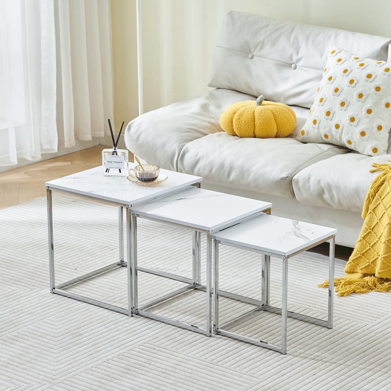 Nest of Tables Set of 3 ,High Gloss Square End Table Side Table with ...