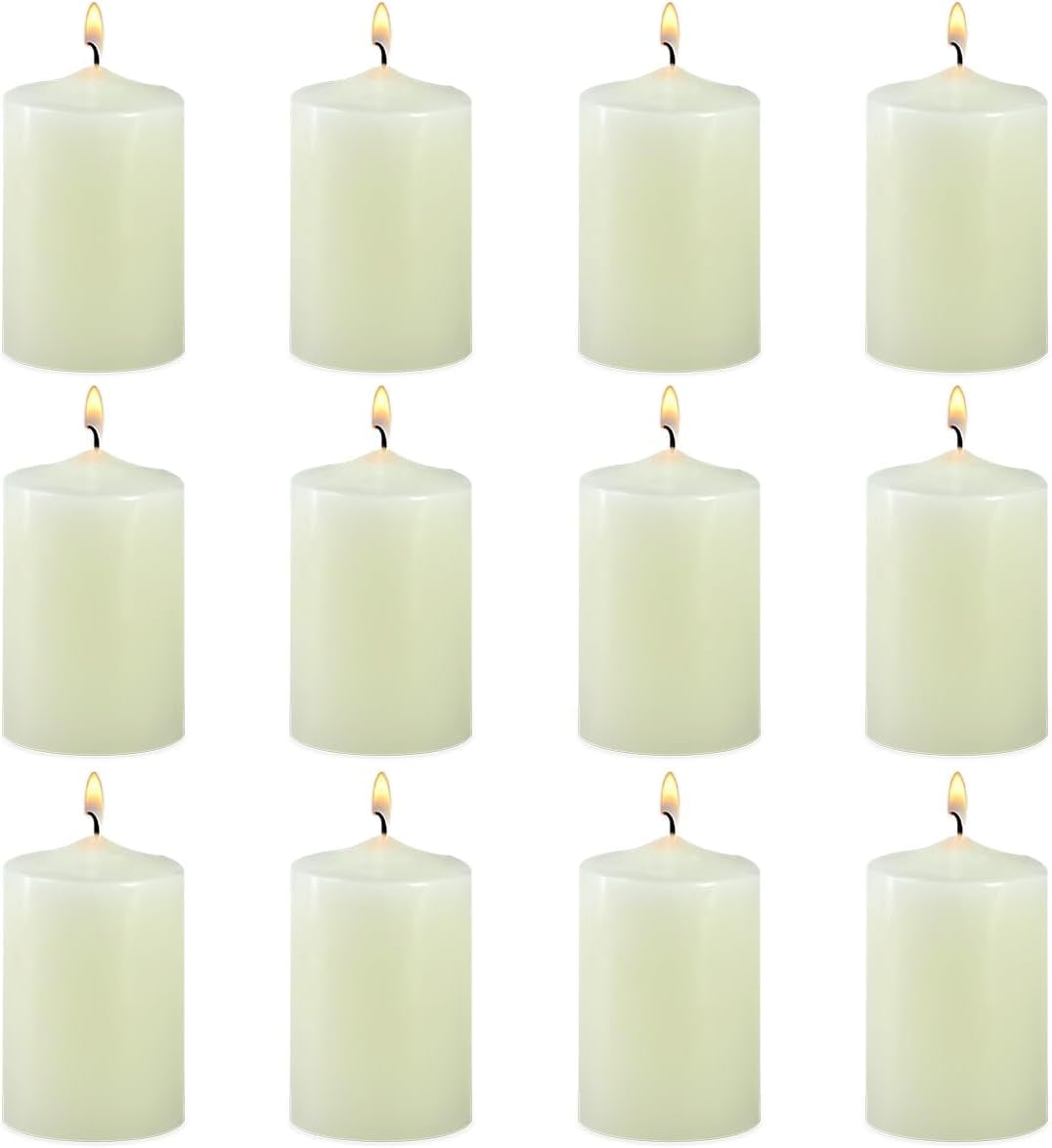 NestE - 12 Pack 2x3 Hand Poured Ivory Dripless Pillar Candles, Soy ...