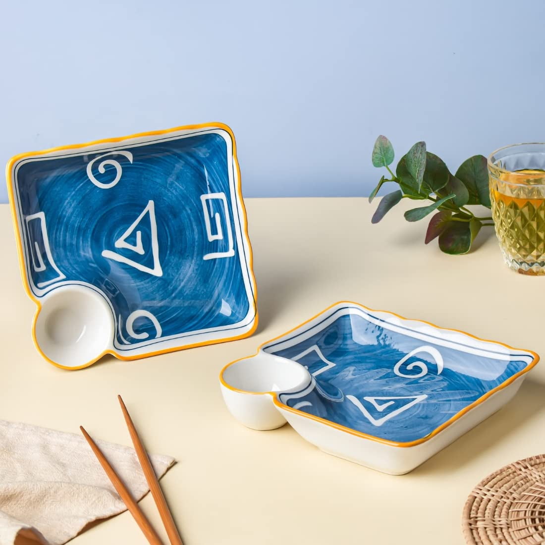 Nestasia Set of 2 Ceramic Chip and Dip Snack Plate with Dip Section ...