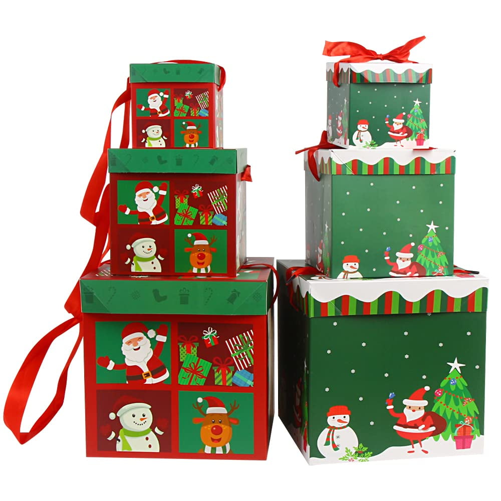 Nested Christmas Gift Boxes,6 Assorted Sizes Collapsible Folded Nested ...