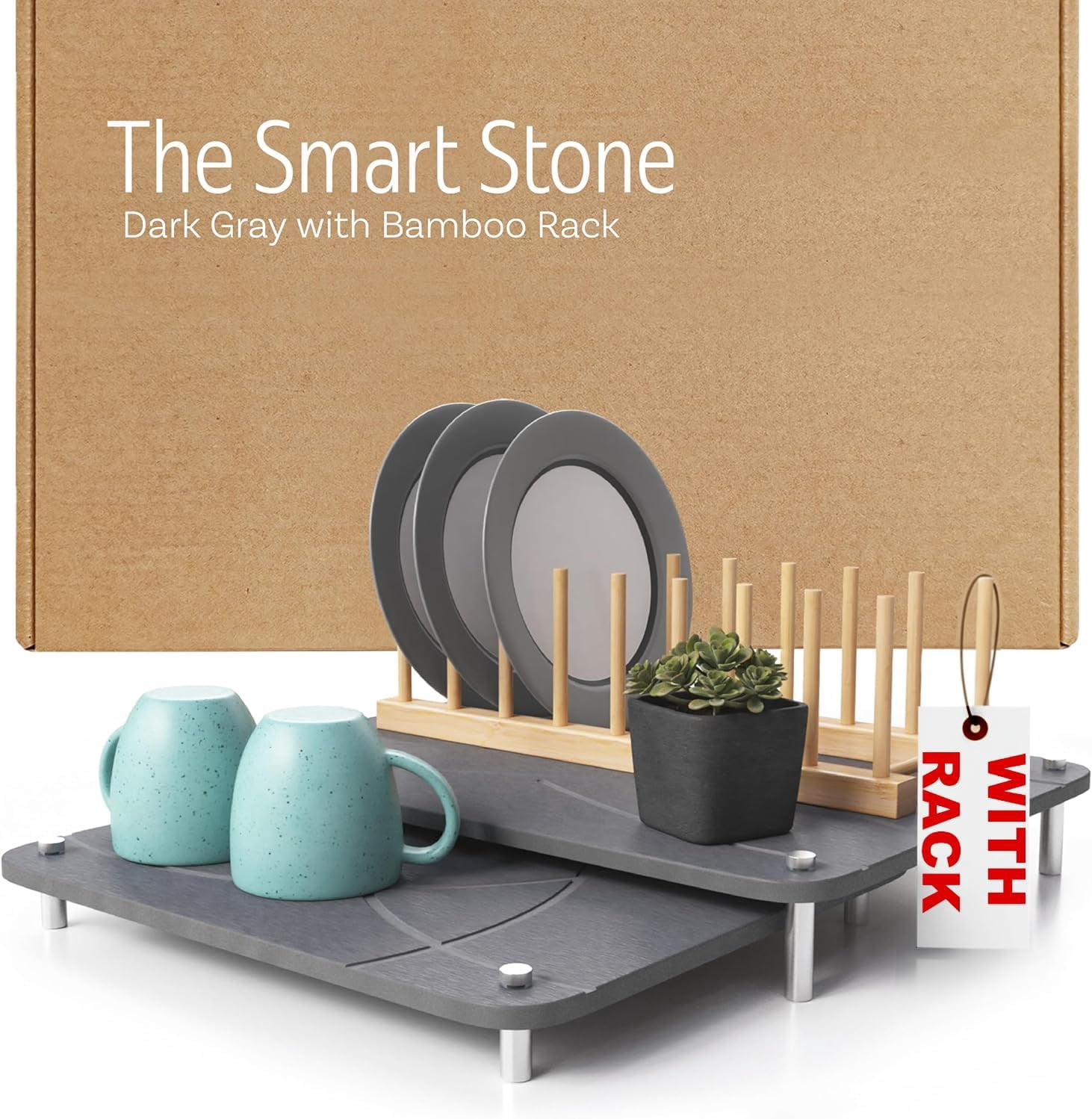Nested Dish Drying Stone Mat with Rack | 2 count Diatomaceous Earth ...