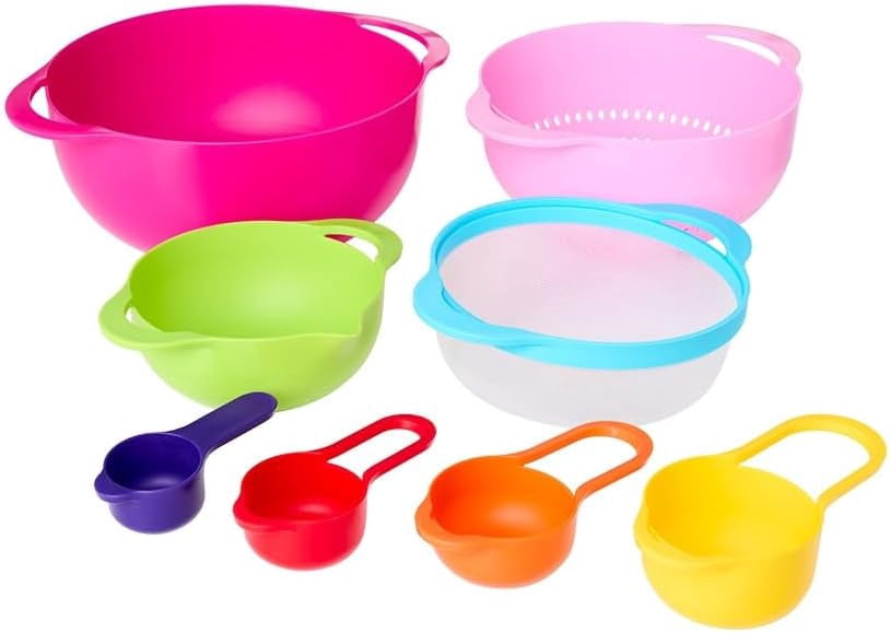 Nested Mixing Bowl and Measuring Cup Set Multicolored Plastic - Walmart.com