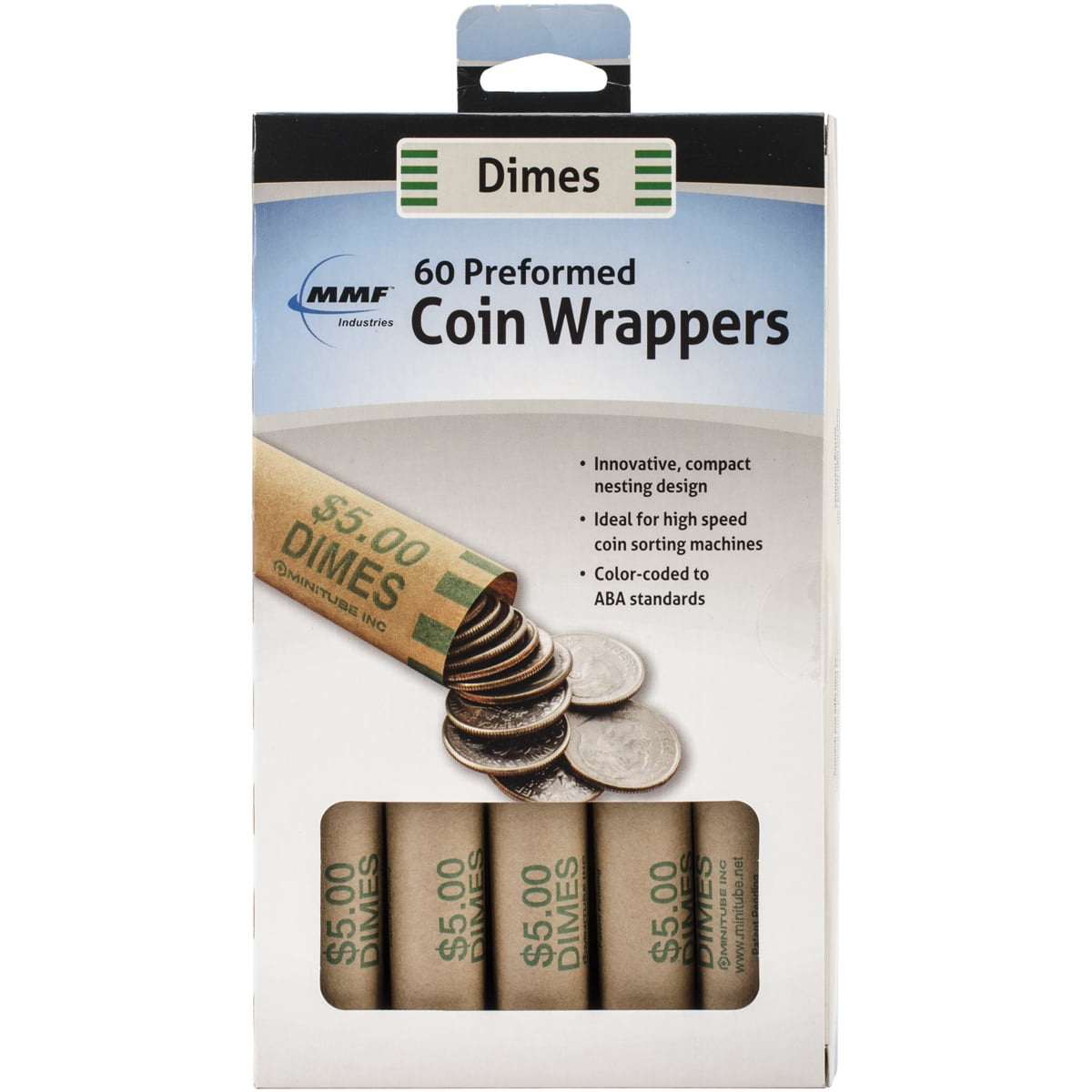 Nested Preformed Coin Wrappers 60/Pkg-Dime, Pk 3, MMF Industries ...