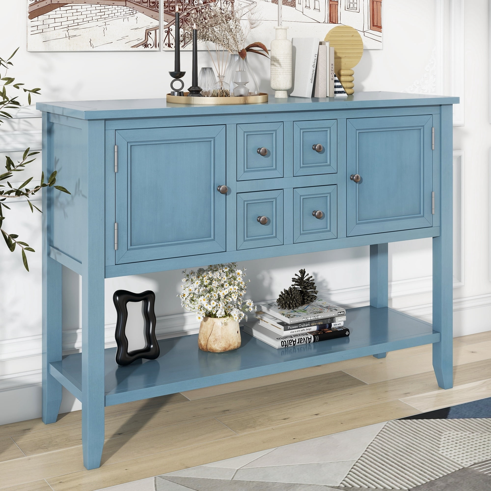 Nestfair Retro Sideboard Console Table with Drawers and Bottom Shelf 3 ...