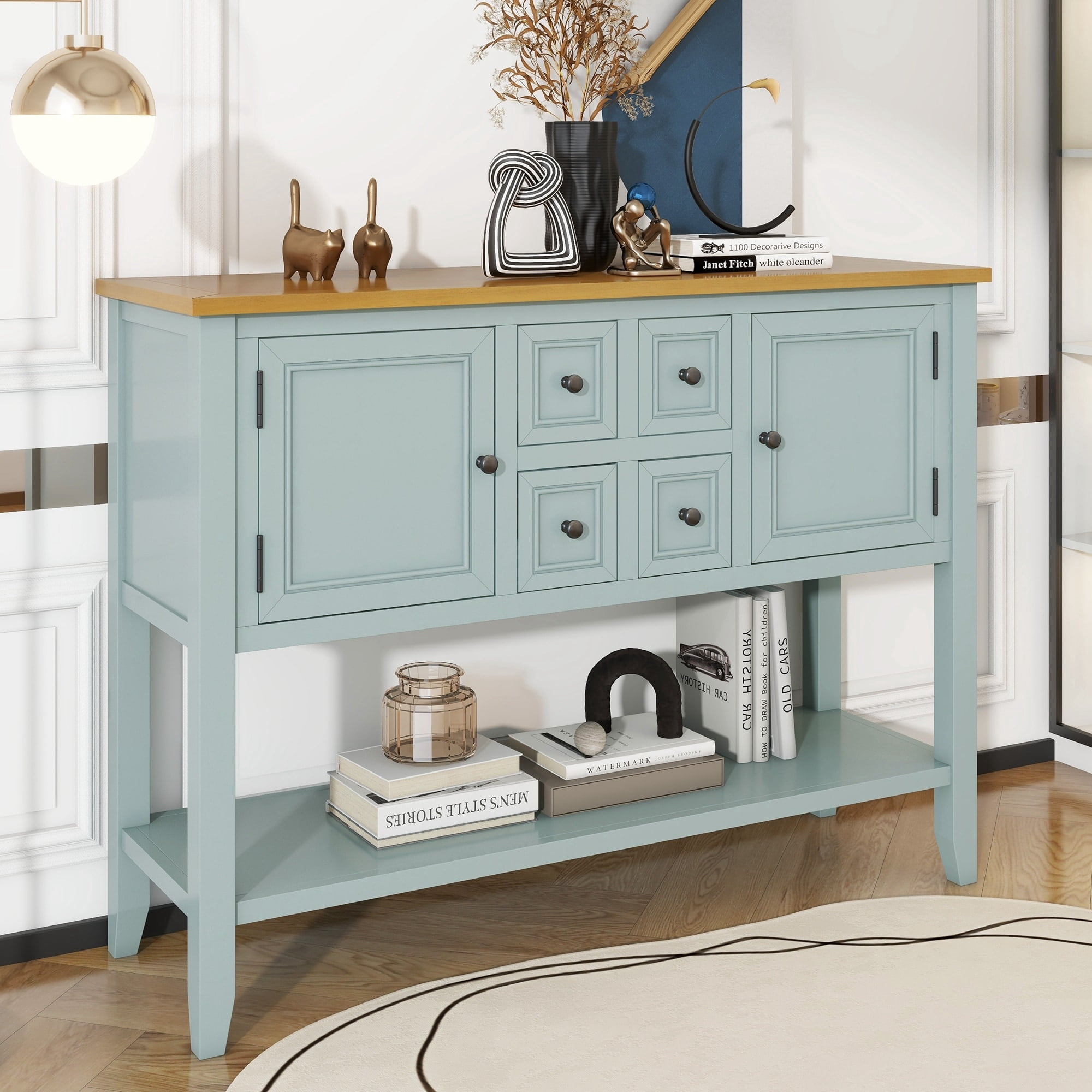 Nestfair Retro Sideboard Console Table with Drawers and Bottom Shelf 3 ...