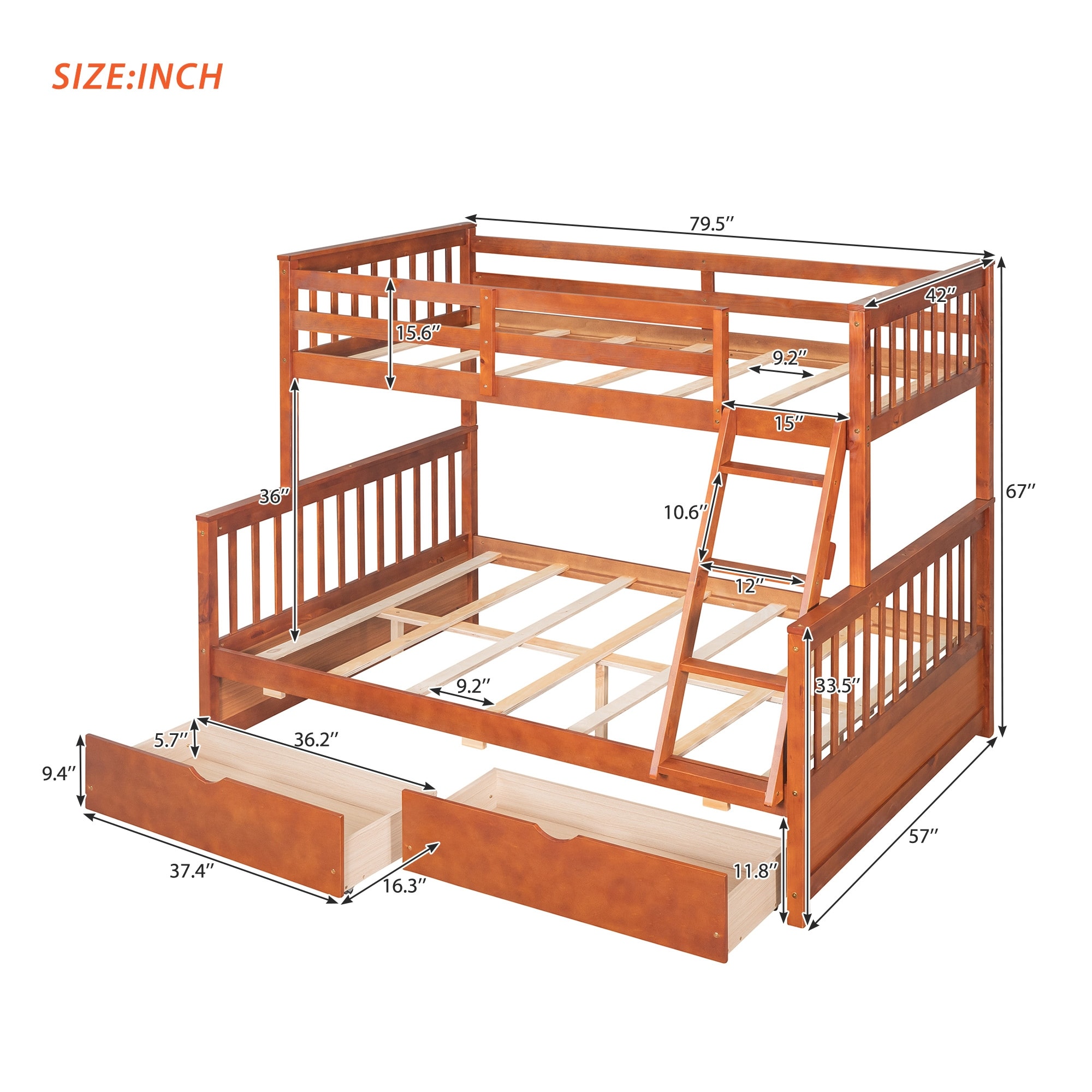 Nestfair Twin Over Full Bunk Bed with Ladders and Two Storage Drawers ...