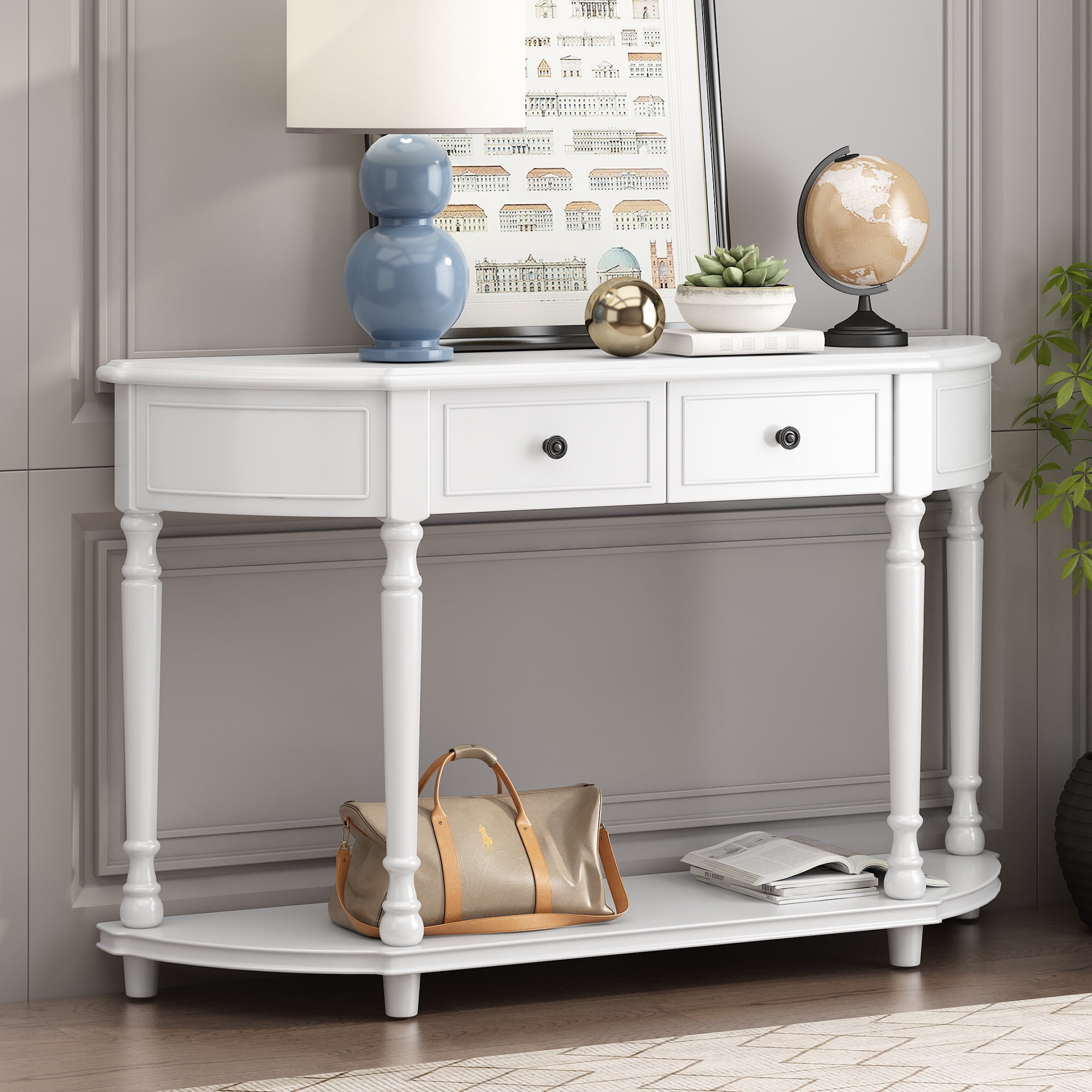 Nestfair White Retro Console Table with Shelf and Drawers - Walmart.com