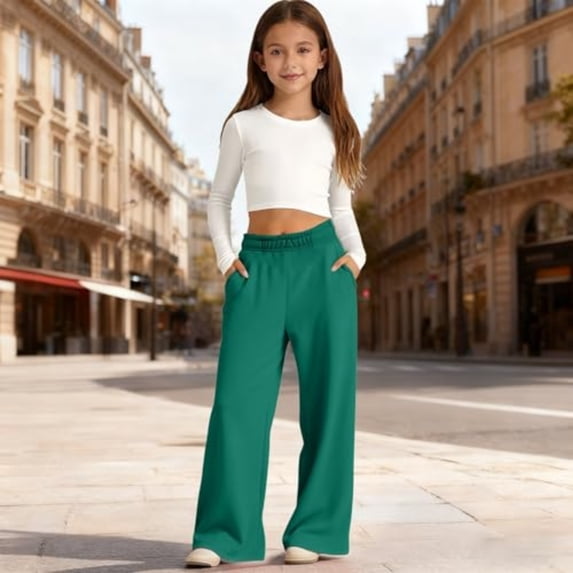 Nestiefly Girls Wide Leg Sweatpants for Kids Baggy Sweat Pants ...