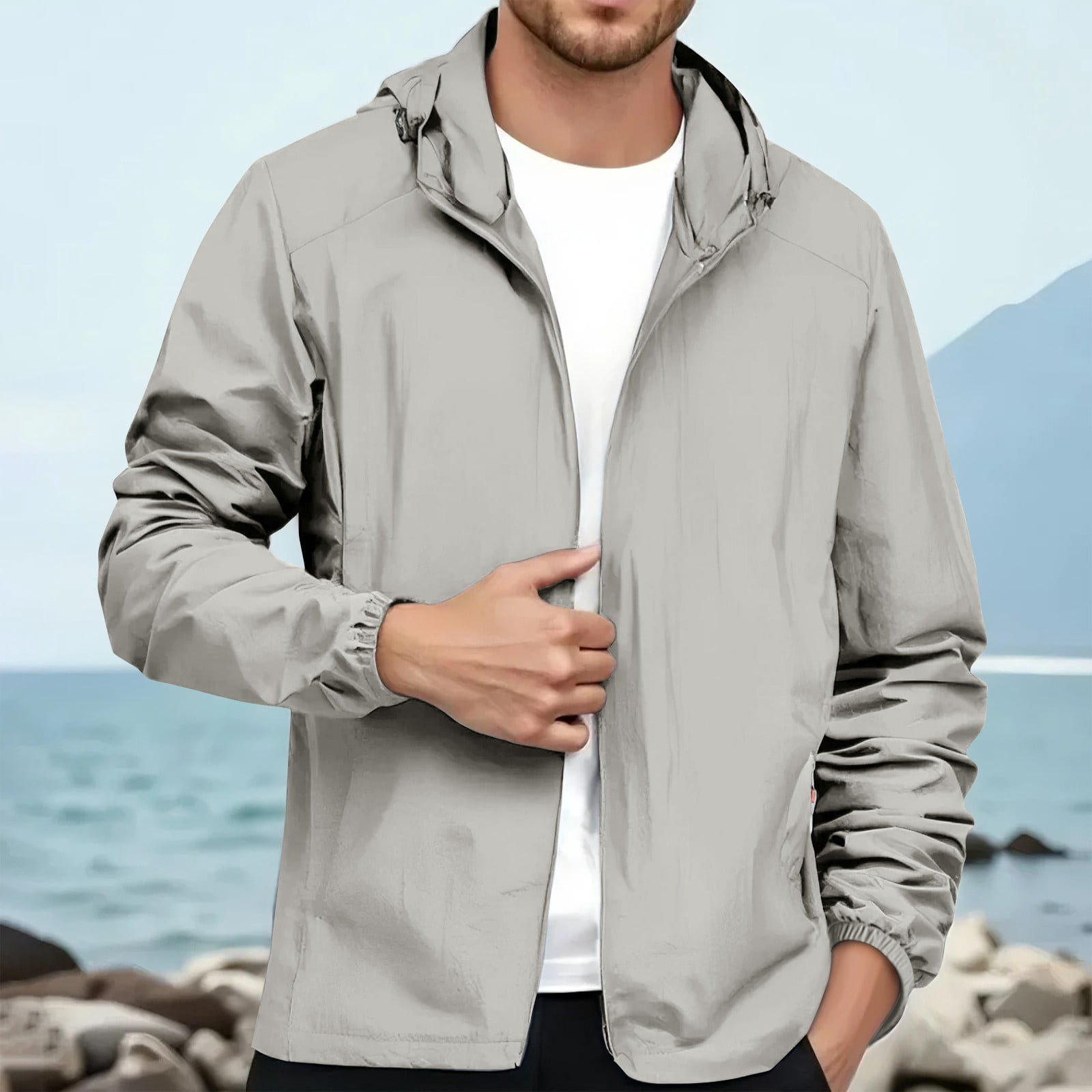 Nestiefly Men's Lightweight Waterproof Rain Jacket,Shell Hooded Outdoor ...