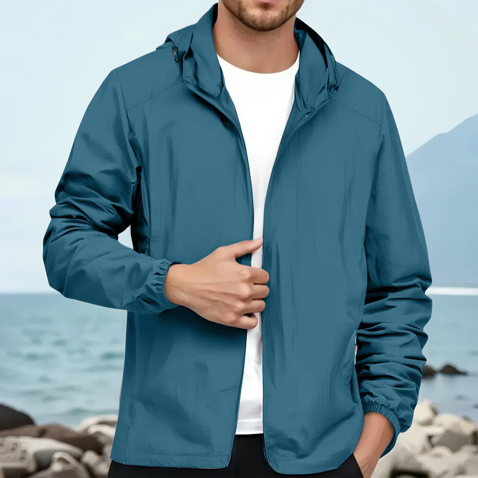 Nestiefly Men's Lightweight Waterproof Rain Jacket,Shell Hooded Outdoor ...