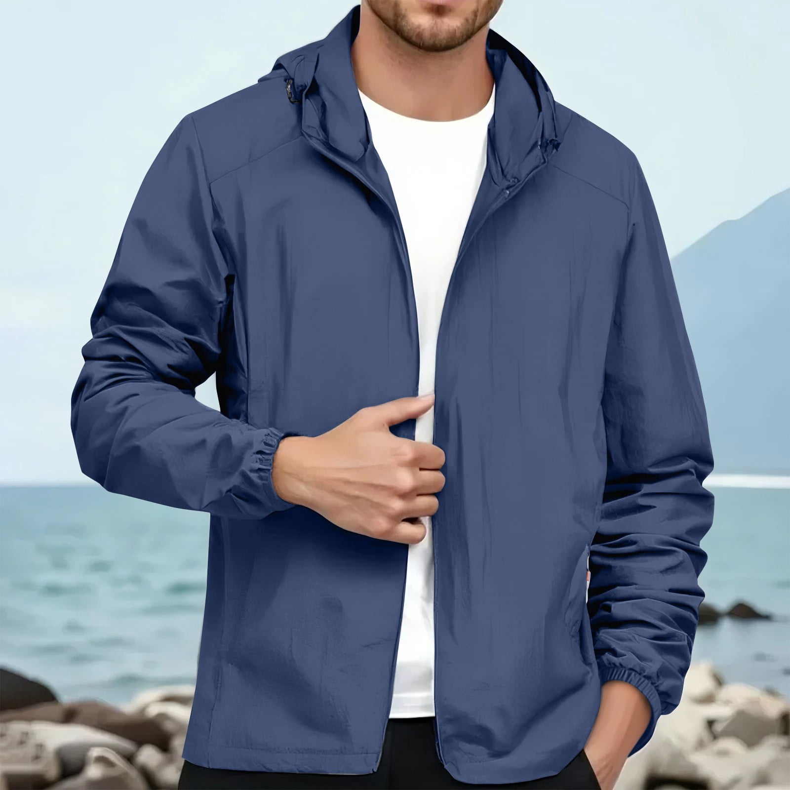 Nestiefly Mens Rain Jacket Lightweight Waterproof Raincoat with Hood ...