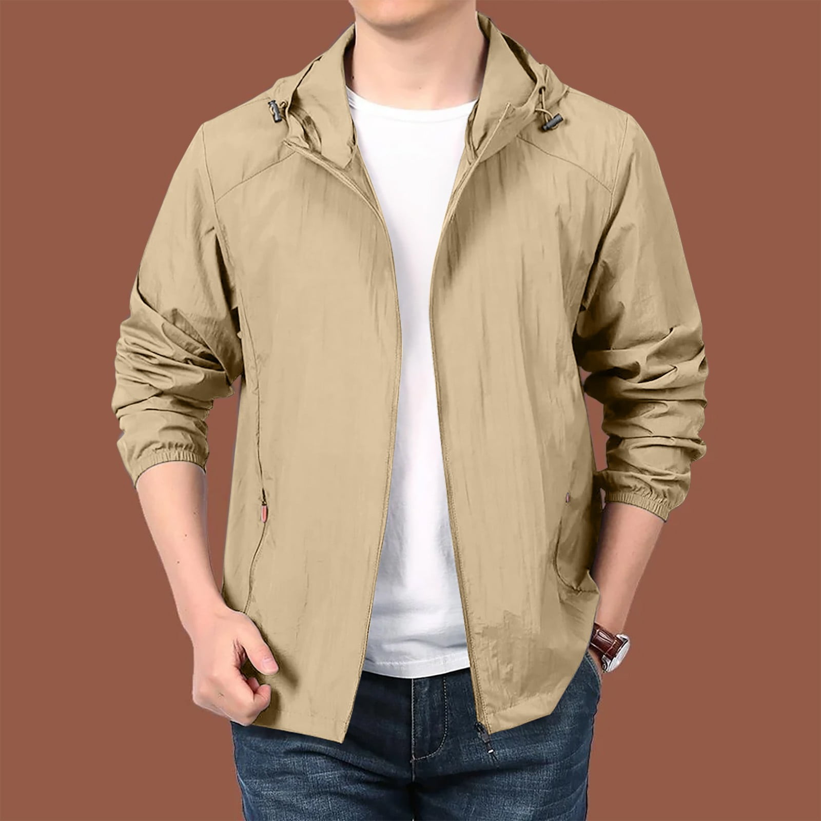 Nestiefly Mens Rain Jacket Raincoat Windbreaker Running Waterproof Lightweight with Hood Travel ...