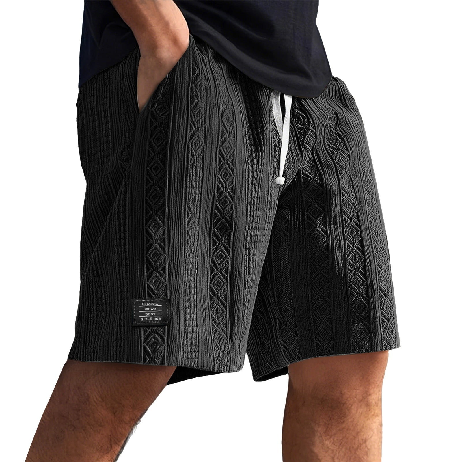 Nestiefly Shorts for Men 7 Inch Jacquard Textured Elastic Waist High ...