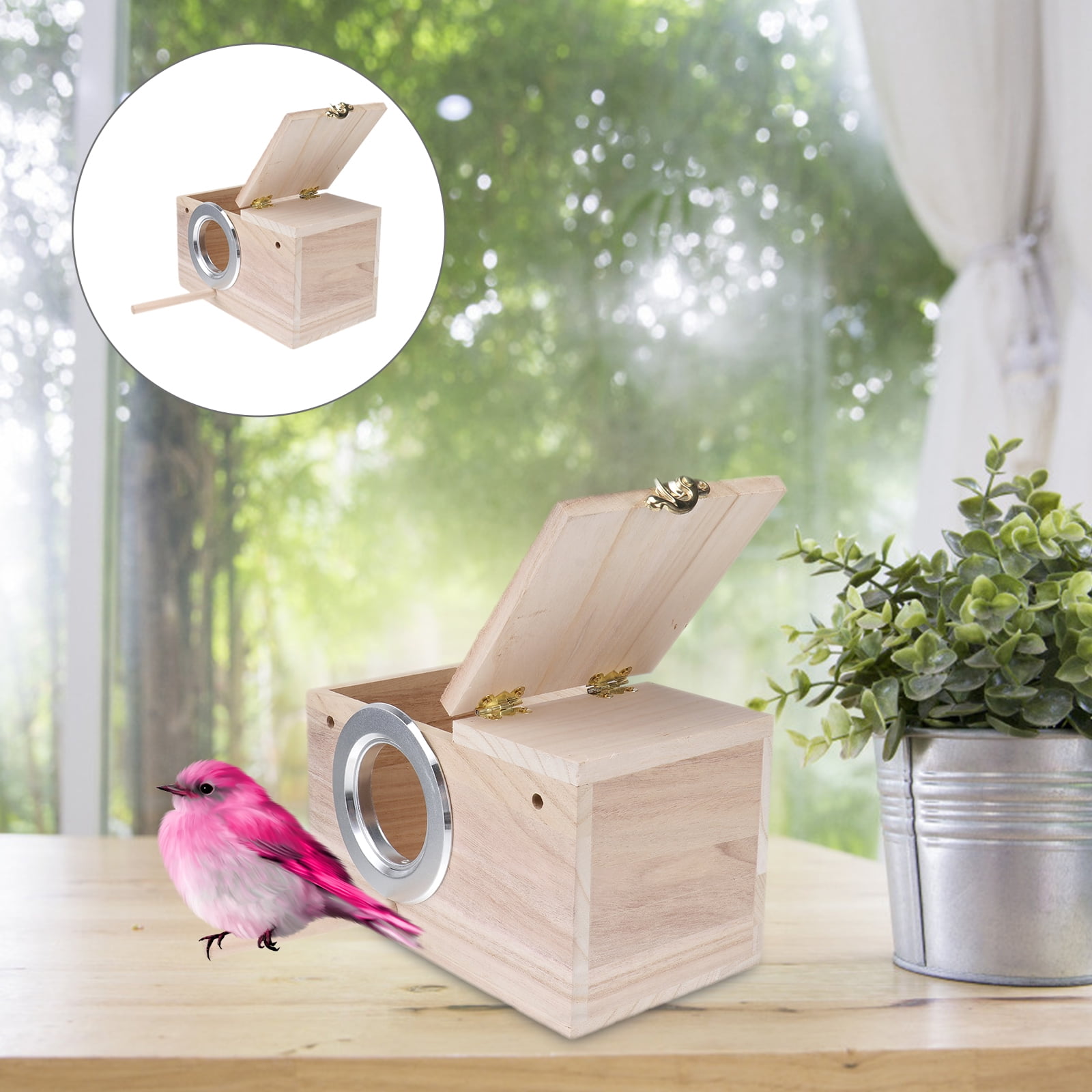 Bird House, Bird Parrot Holder Wooden Bird Nesting Organizer Clear View ...