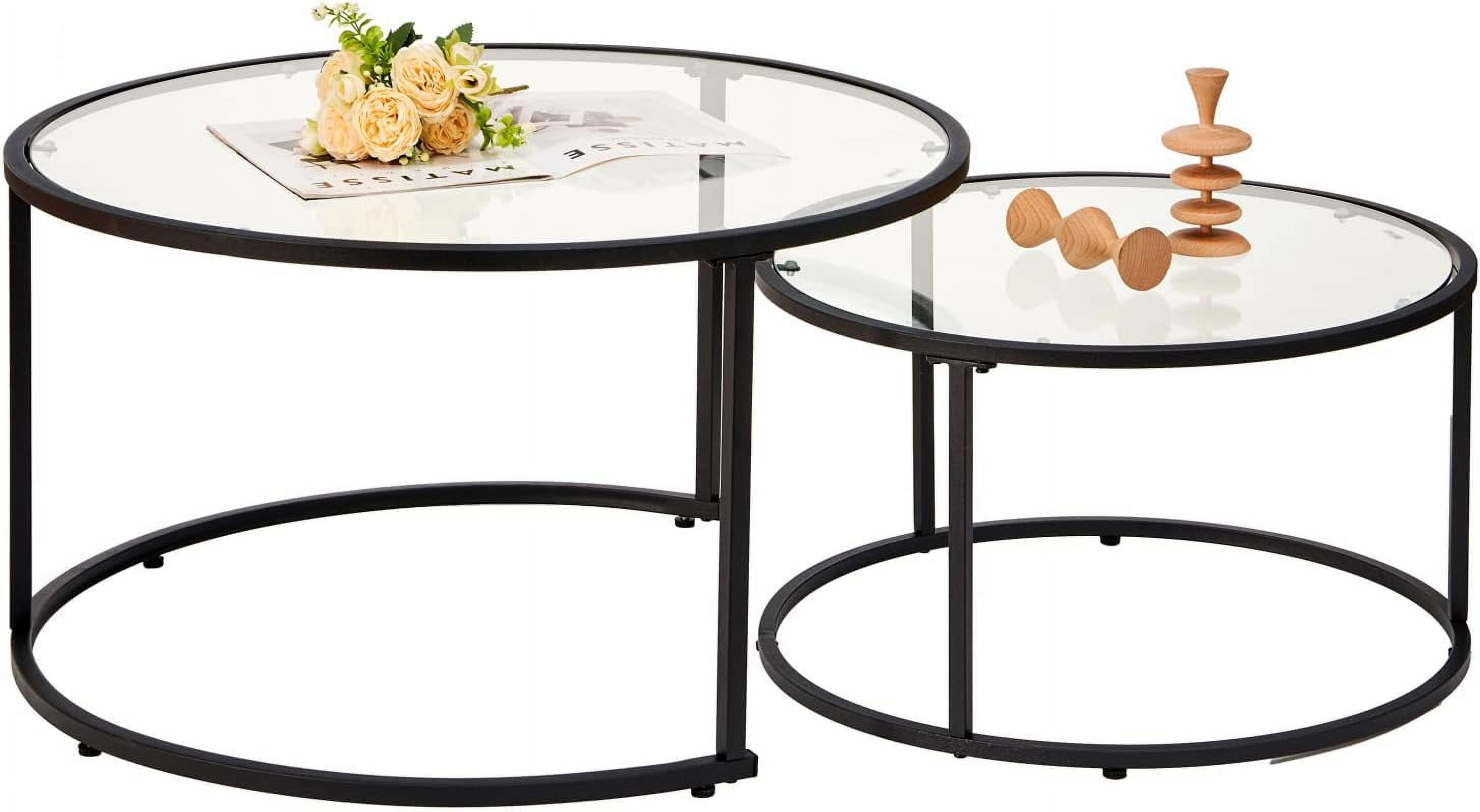 Nesting Coffee Glass Tables Set of 2, Large Size (Dia31.5'') Round ...