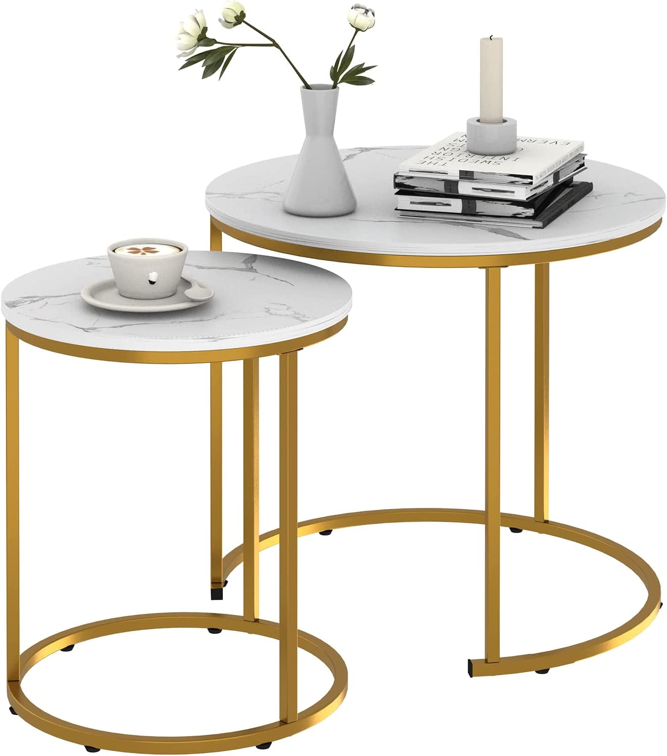 Nesting Coffee Table Faux White Marble for Small Place 24 in 2 Sets ...