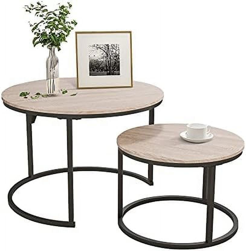 Nesting Coffee Table Round End Tables for Living Room Industrial ...