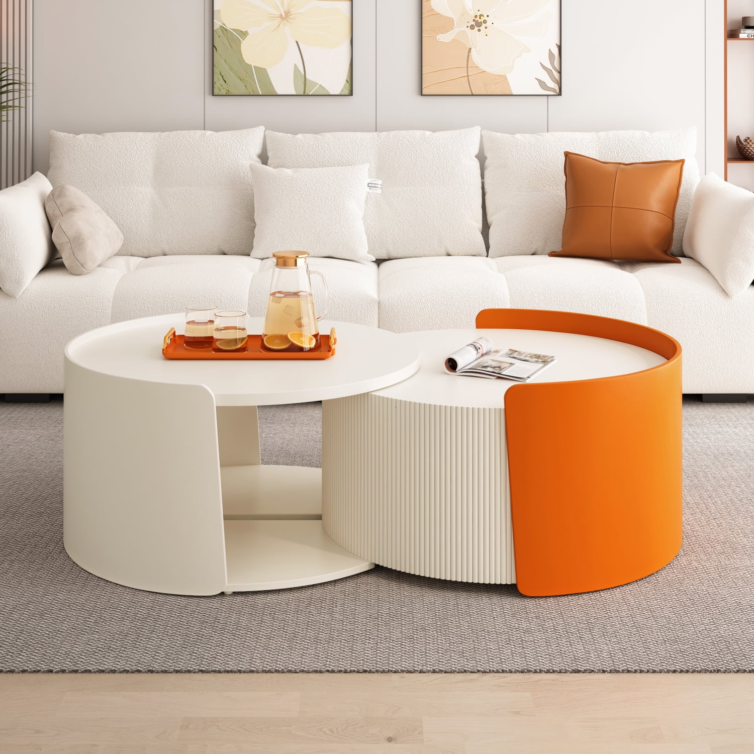 Nesting Coffee Table Round Nesting Tables and End Tables for Small Space Modern Side Tables with ...