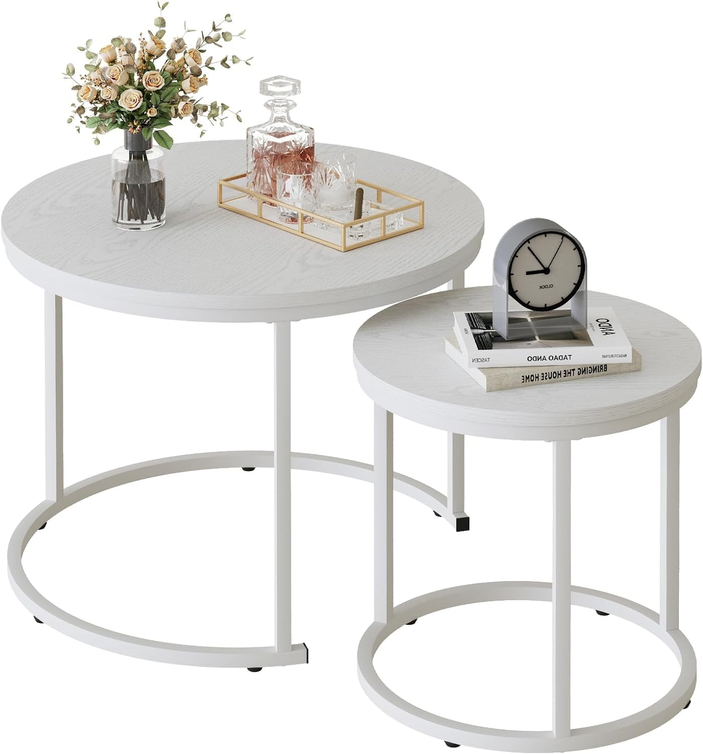 Nesting Coffee Table Round Side Table Set of 2 End Tables for Living ...