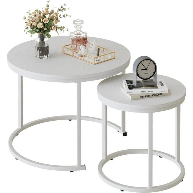 Nesting Coffee Table Round Side Table Set of 2 End Tables for Living ...