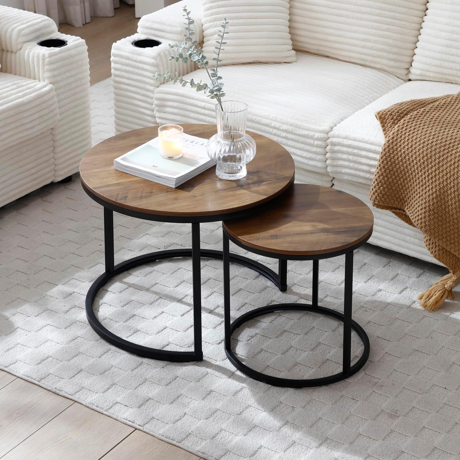 Nesting Coffee Table Set of 2, Mid-Century Modern Round Coffee Tables ...