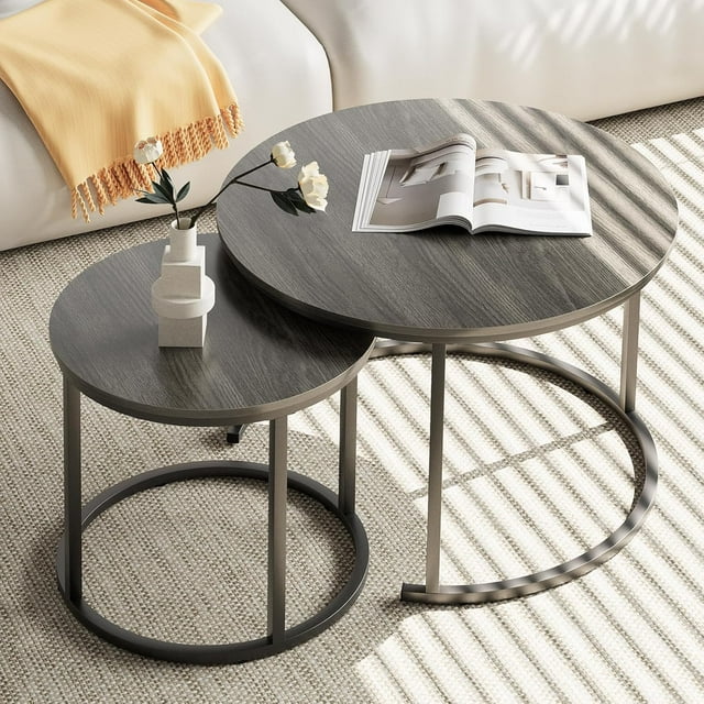Nesting Coffee Table Set of 2, Modern Round Side Table End Tables for ...