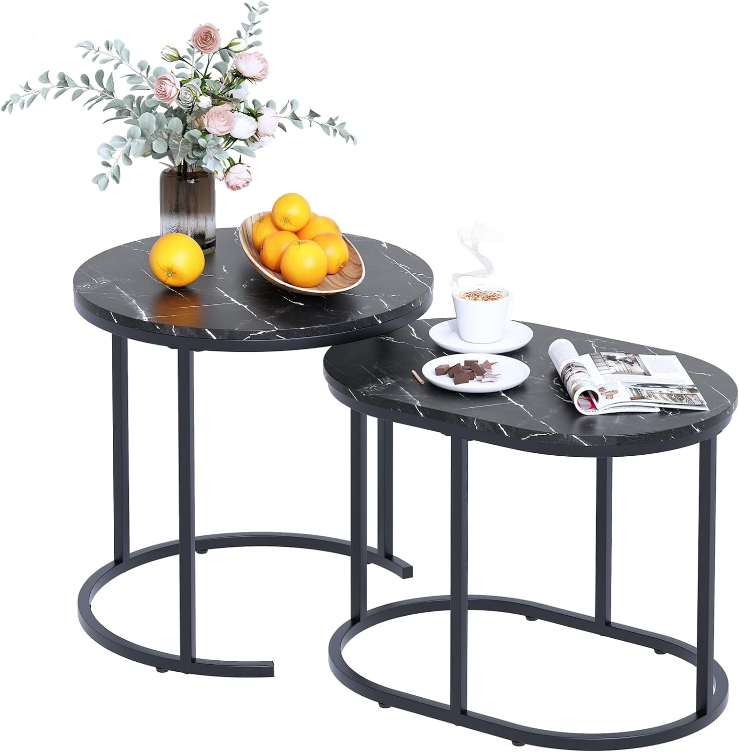 Nesting Coffee Table Set of 2, Modern Round Side Table End Tables for ...