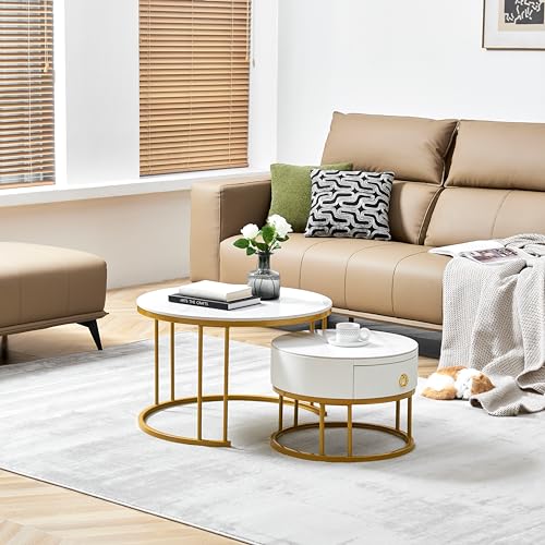 Nesting Coffee Table Set of 2, Modern Round Stacking Circle Coffee ...