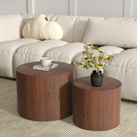 Round Wooden End Table, 15.75" Small Round Side Table, Modern Table End ...