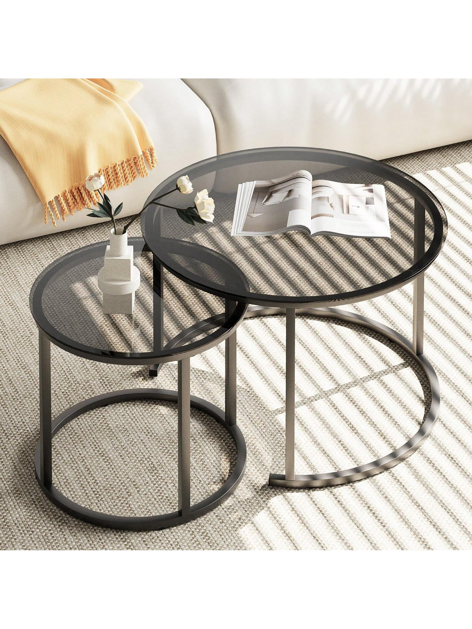 Nesting Coffee Table Set Of 2, Small Round Glass Nesting Tables For ...