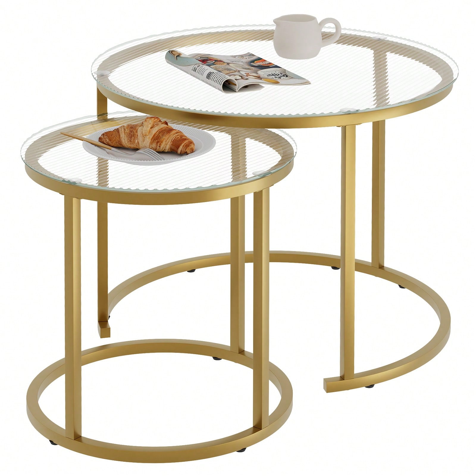 Nesting Coffee Table Set Of 2, Small Round Glass Nesting Tables For ...