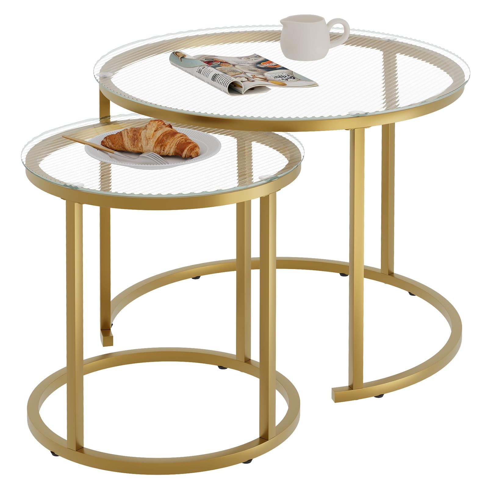 Callalily Nesting Coffee Tables Set of 2, Modern Industrial Small Round ...