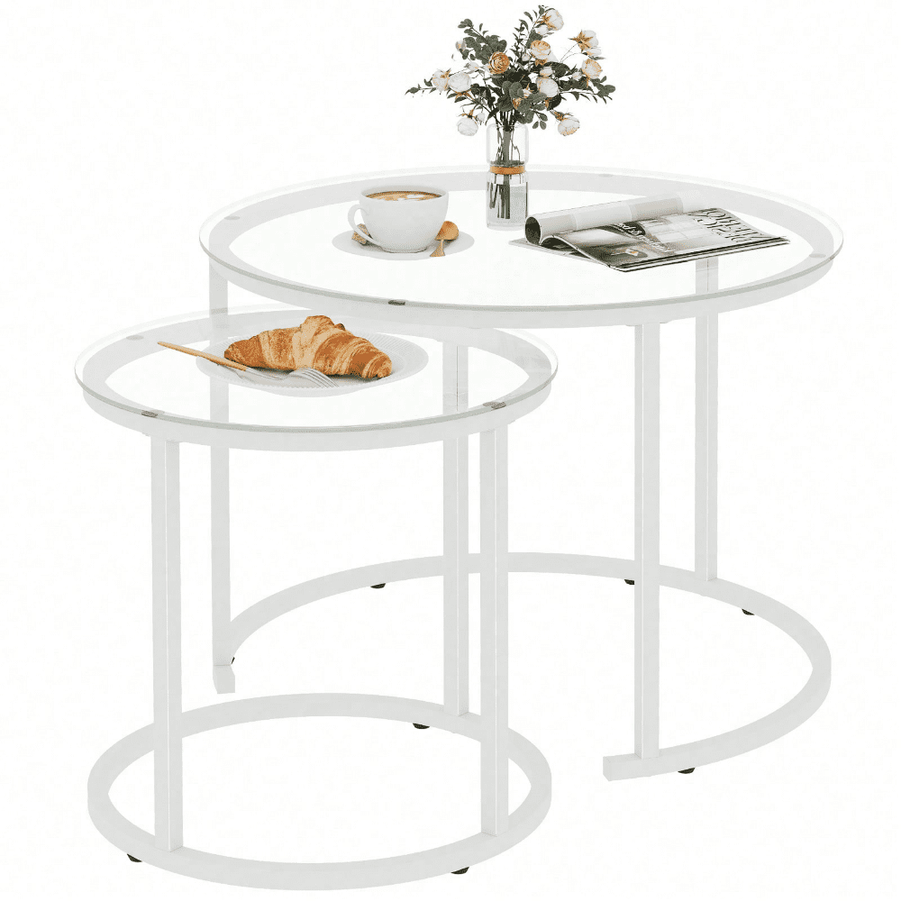 Nesting Coffee Table Set Of 2, Small Round Glass Nesting Tables For ...