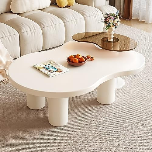 Nesting Coffee Table Set of 2, Tempered Glass Side Table and Cloud ...