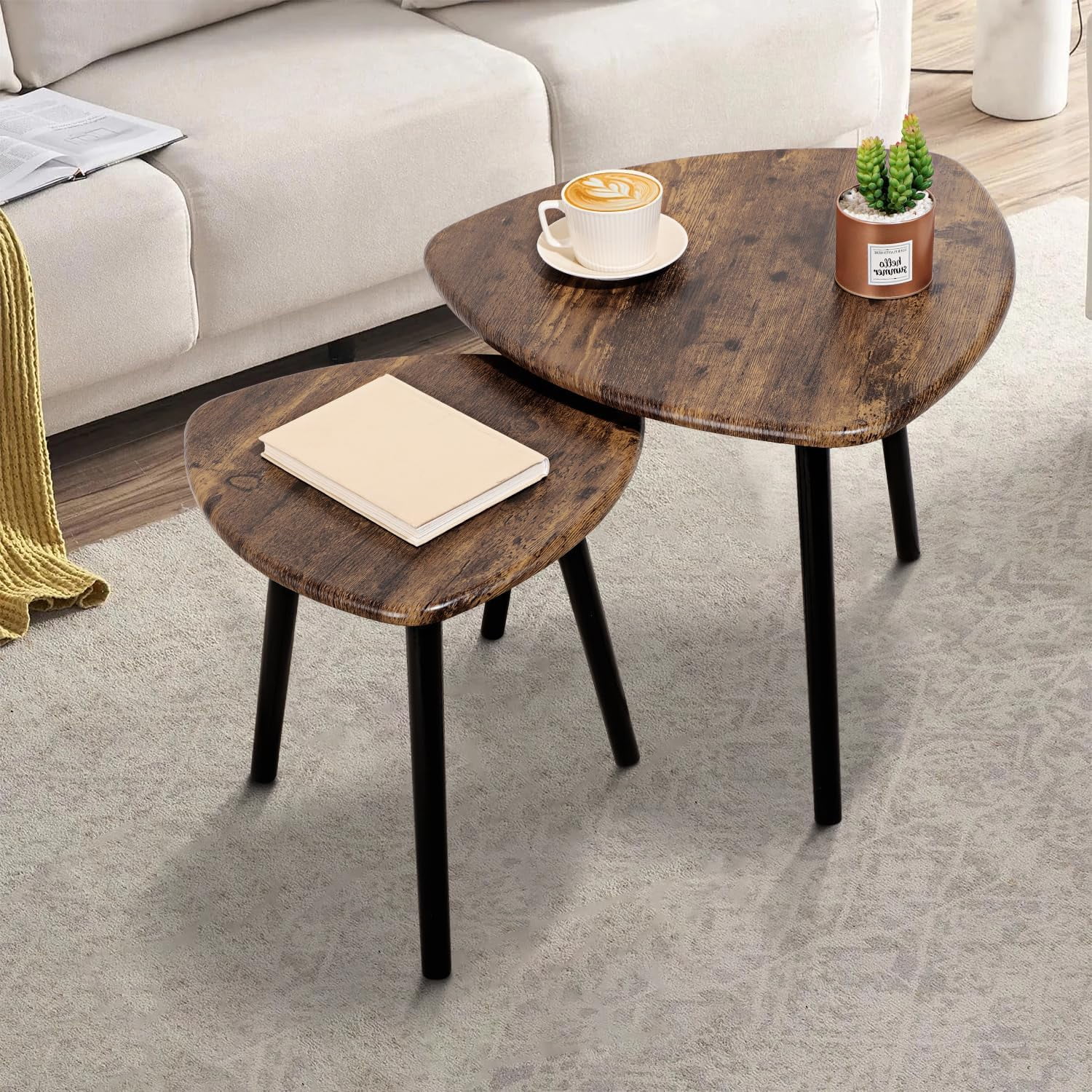 Nesting Coffee Table Set of 2 Triangular End Side Tables Modern ...