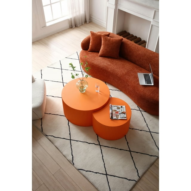 Nesting Coffee Table Set of 2, Wood Side Table with Ottoman ...