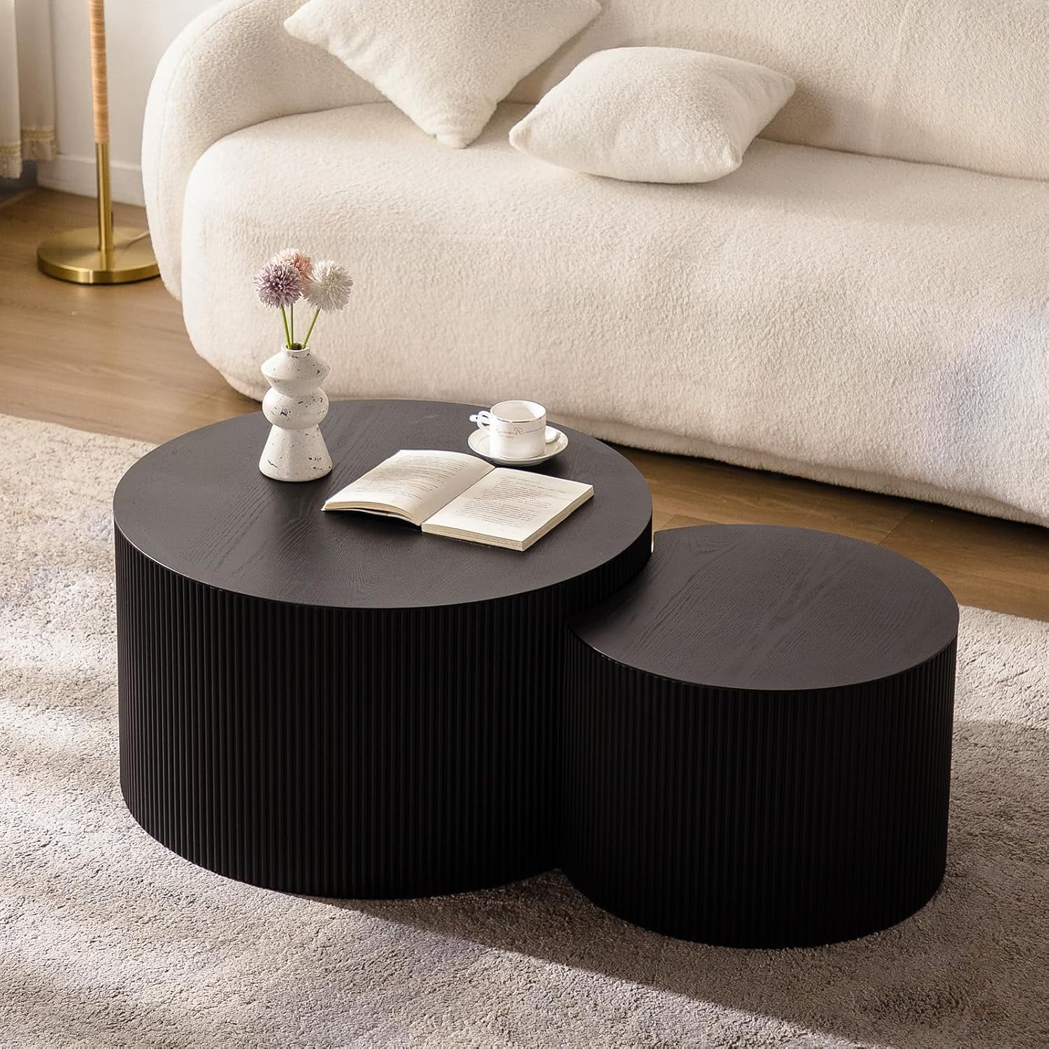 Nesting Coffee Table Set Modern Fluted Coffee Tables for Living Room ...