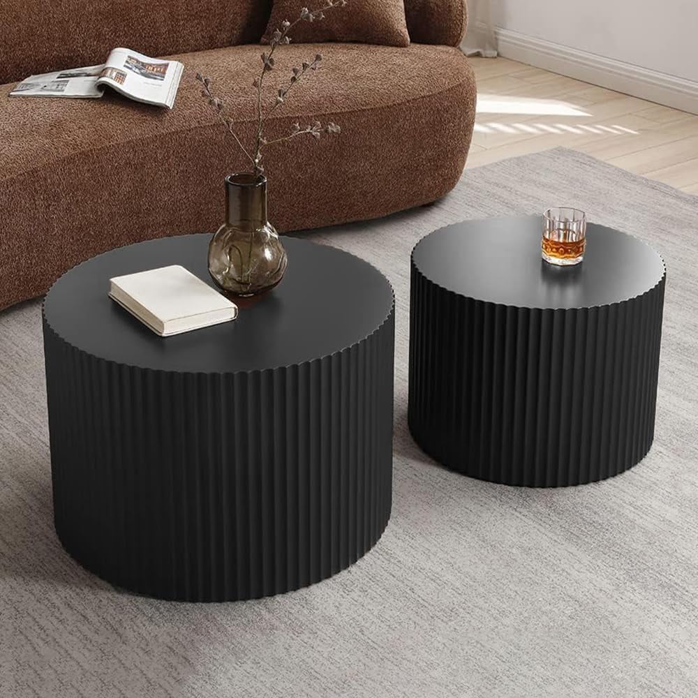 Nesting Coffee Table Set Modern Fluted Coffee Tables for Living Room ...