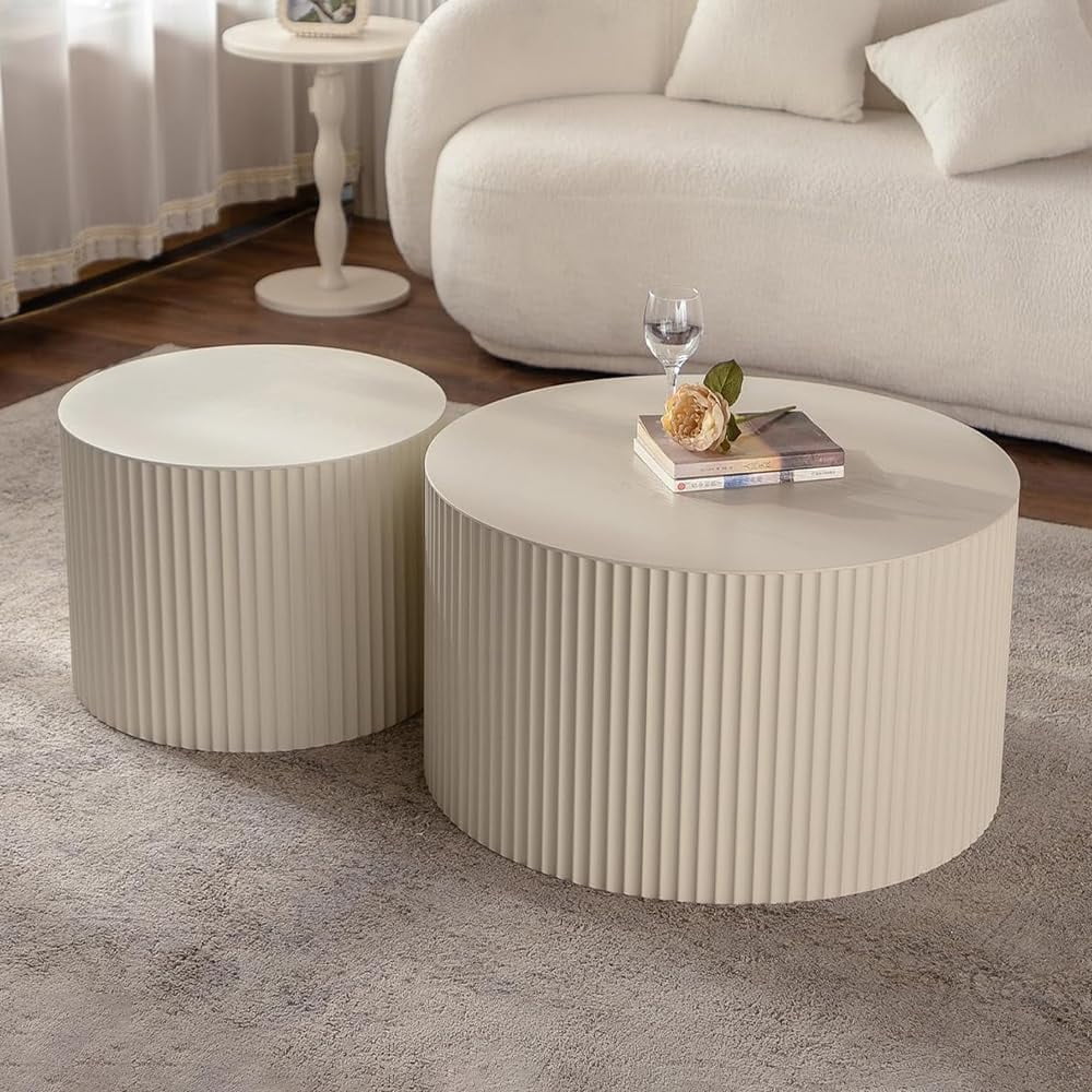 Nesting Coffee Table Set Modern Fluted Coffee Tables for Living Room ...