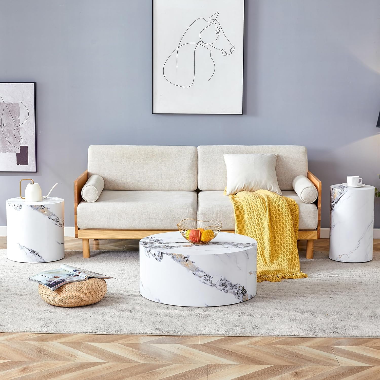 Nesting Coffee Table Set – Round Side Table End Table for Living Room ...