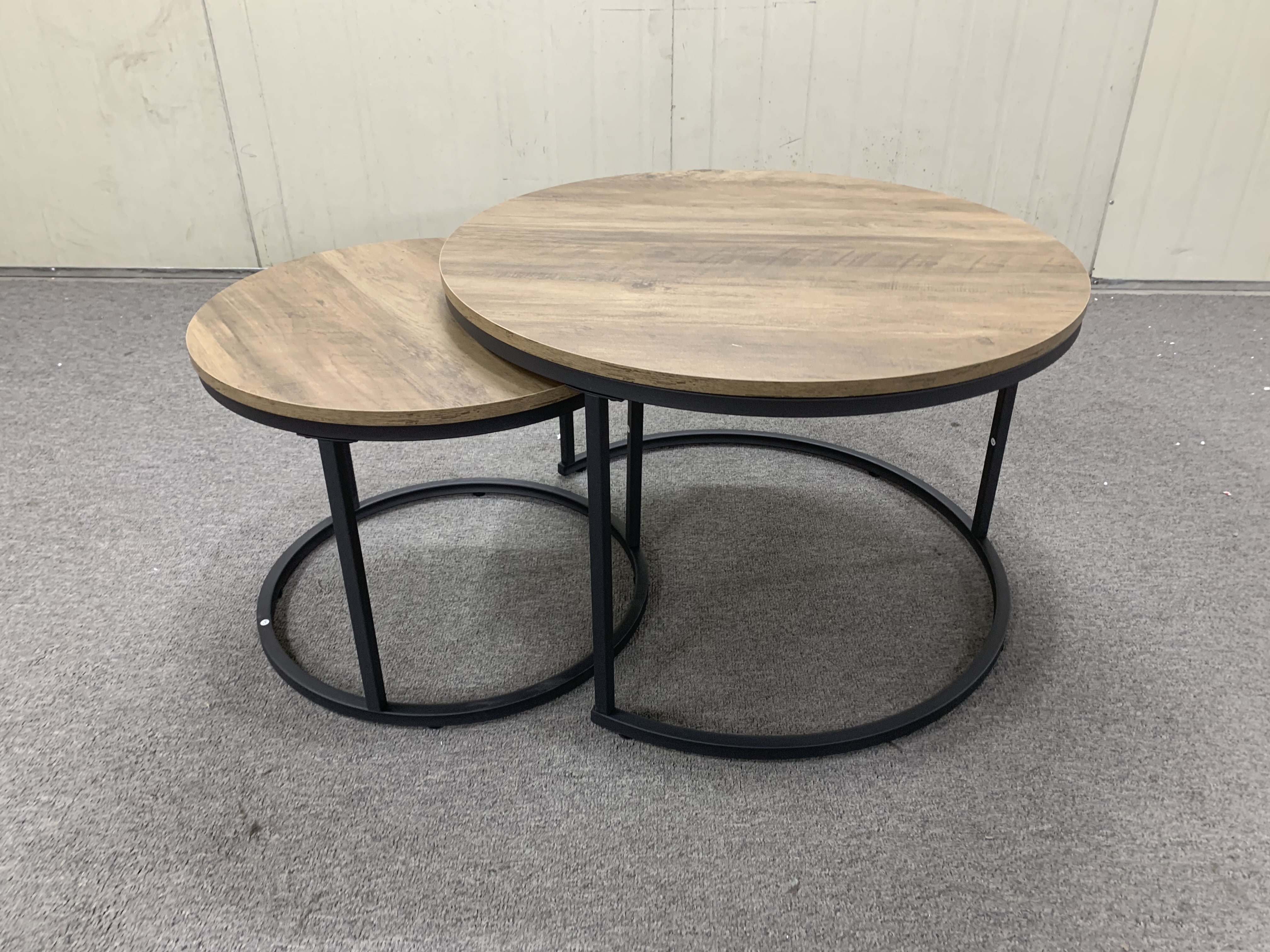 Nesting Coffee Table Set of 2, 27.6" Round Industrial Wood Finish ...