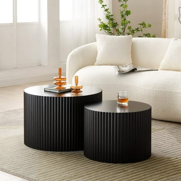White Nesting Coffee Tables 3 PCS,Round Side Table With Black Metal ...