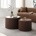 Nesting Coffee Table Set of 2, Matte Brown Round Wooden Coffee Tables, Modern Luxury Side Tables ...